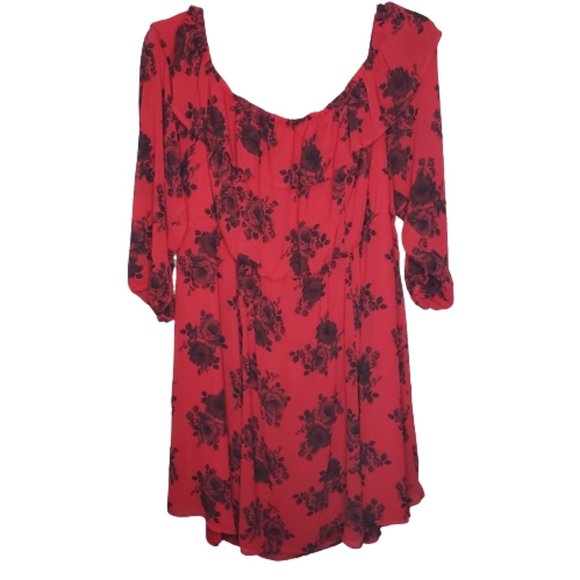 torrid | Dresses | Torrid Red Black Floral Chiffon Skater Dress 3x ...